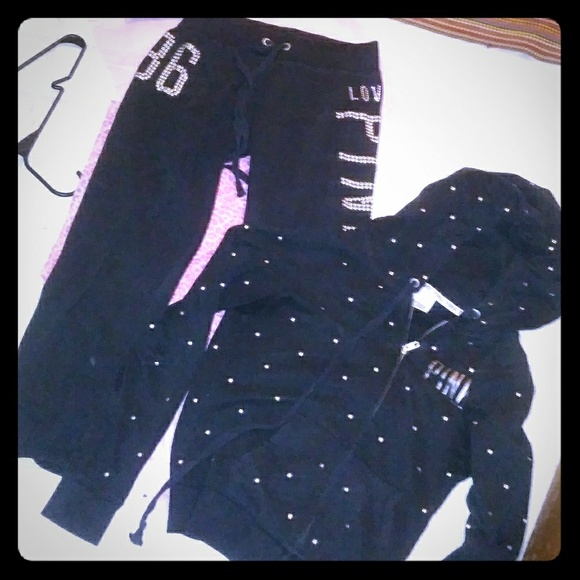 PINK Victoria's Secret | Other | Pink Set Bling Studs Skinny Sweats Zip ...